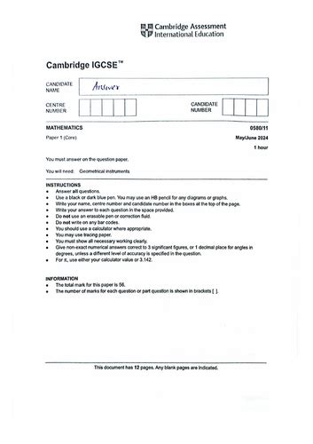 Igcse June 2024 0580 Paper 1 Variance 1 Solutions Teaching Resources