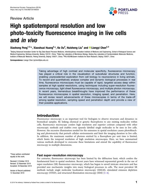 Pdf High Spatiotemporal Resolution And Low Photo Toxicity Fluorescence Imaging In Live Cells