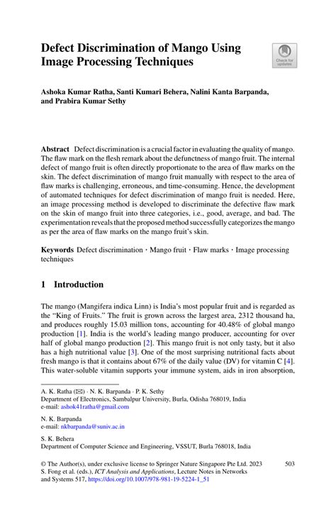 Pdf Defect Discrimination Of Mango Using Image Processing Techniques