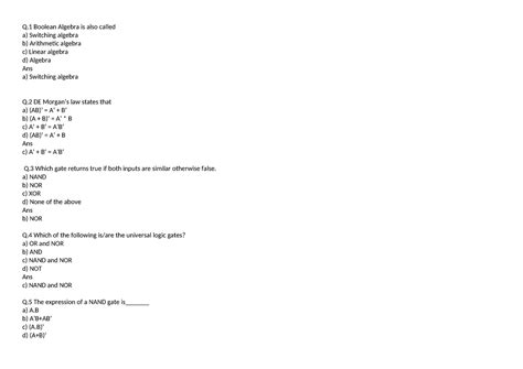 mcq for class 11 q boolean algebra is also called a switching