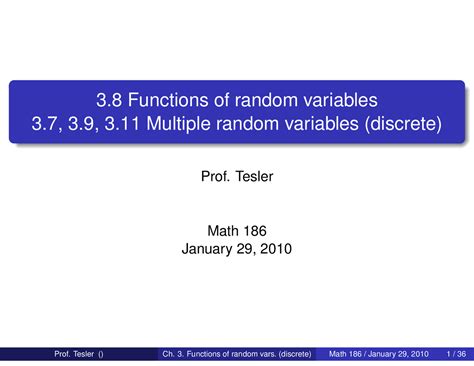 Functions Of Random Variables Lecture Notes Math 186 Docsity