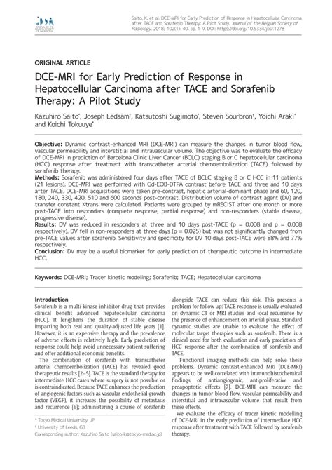 Pdf Dce Mri For Early Prediction Of Response In Hepatocellular Carcinoma After Tace And