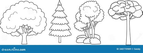 Set Of Tree Outline Coloring Page Stock Vector Illustration Of