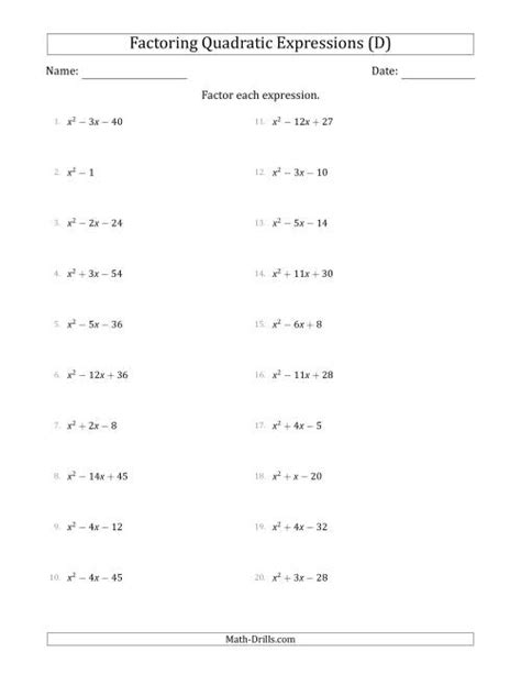Factoring Quadratic Expressions With Positive A Coefficients Of 1 D