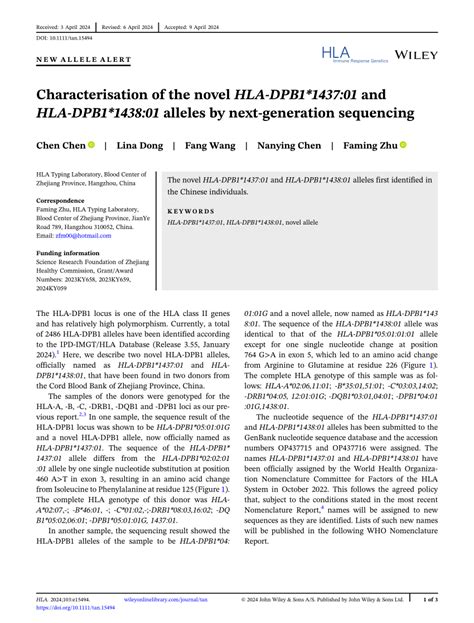 characterisation of the novel hla‐dpb1 1437 01 and hla‐dpb1 1438 01