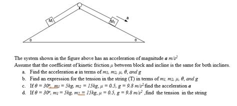 M A M The System Shown In The Figure Above Has An Acceleration Of