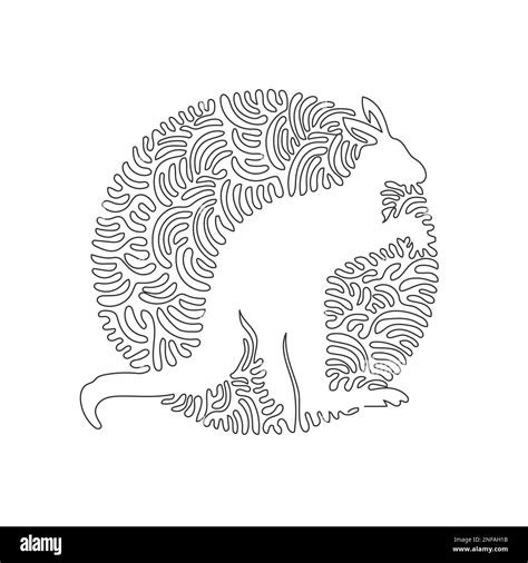 Continuous Curve Line Drawing Of Funny Kangaroo Abstract Art In Circle