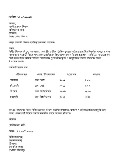 সহকারী শিক্ষক পদে আবেদন পত্র লেখার নিয়ম।পিডিএফ ফাইল সহ