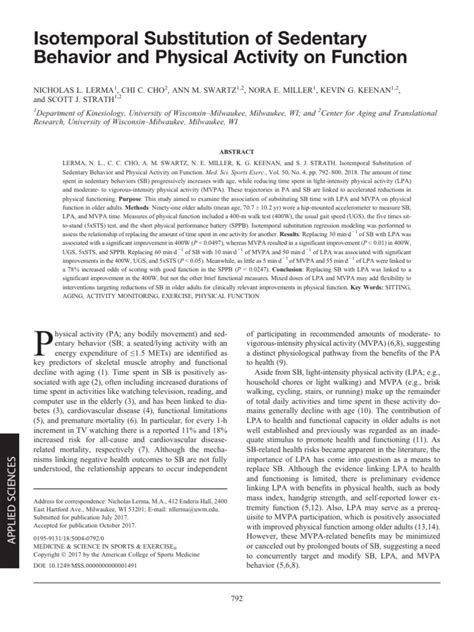 Isotemporal Substitution Of Sedentary Pdf Statistics Regression