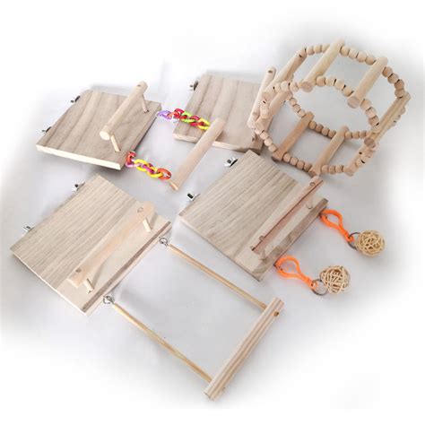 Badu Bg Домашни любимци Птица Папагал Дървена платформа Стойка за кацалки Обучение Висящи люлки