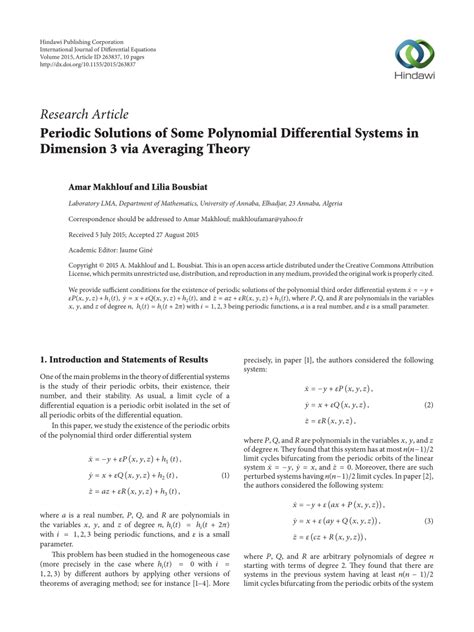 Pdf Periodic Solutions Of Some Polynomial Differential Systems In Dimension 3 Via Averaging Theory