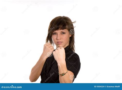Woman With Raised Fists Stock Photo Image Of Threatening