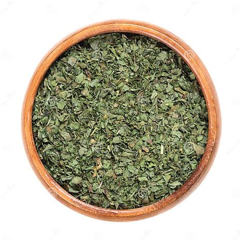 Dried Cilantro Leaves Coriander Leaves In A Wooden Bowl Stock Image