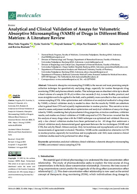 Pdf Analytical And Clinical Validation Of Assays For Volumetric Absorptive Microsampling Vams