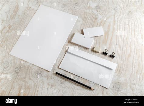 Blank Stationery ID Template Mock Up For Branding Identity For Designers Top View Stock Photo