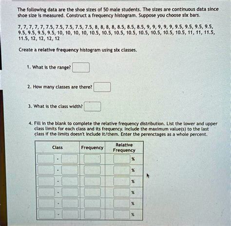 Solved The Following Data Are The Shoe Sizes Of 50 Male Students The