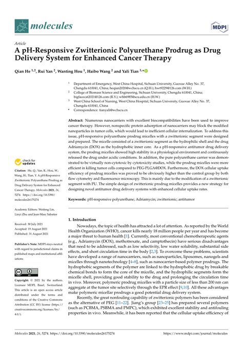 Pdf A Ph Responsive Zwitterionic Polyurethane Prodrug As Drug
