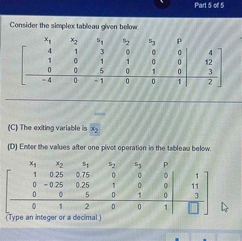 solved consider the simplex tableau given below c the exiting