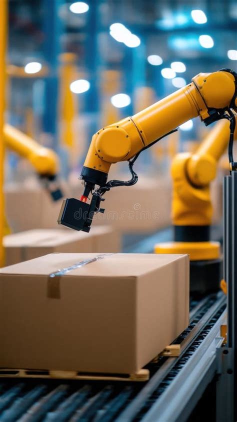 Robotic Arms Sorting Packages In Modern Automated Warehouse Environment Stock Illustration
