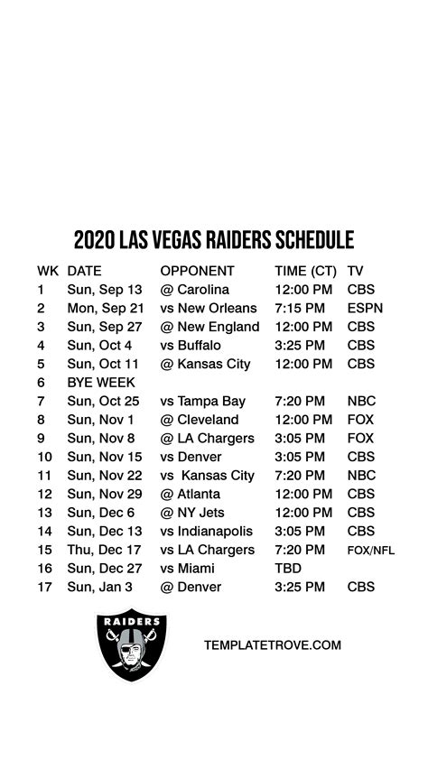 Raiders Schedule Printable Printable Calendar