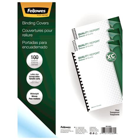 Clear Binding Covers Fellowes 52089 Binding Presentation Covers 8mil Letter 100 Pack Clear