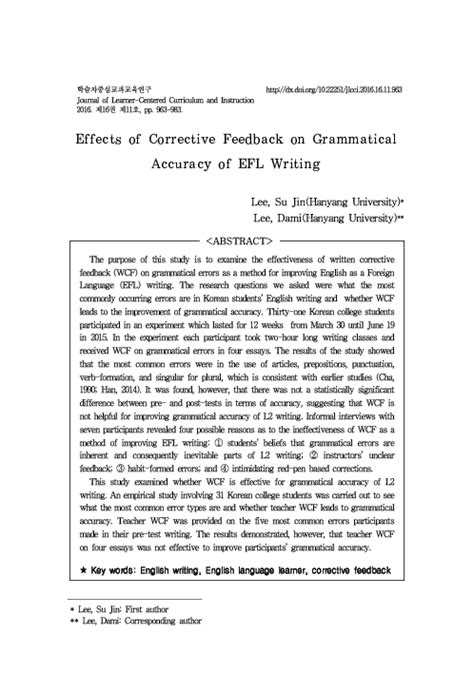 Pdf Effects Of Corrective Feedback On Grammatical Accuracy Of Efl Writing