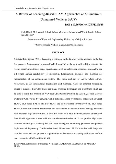 Pdf A Review Of Learning Based Slam Approaches Of Autonomous Unmanned