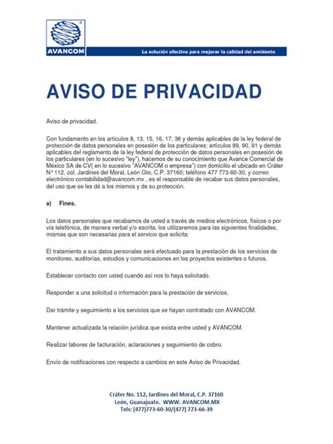Aviso De Privacidad Descargar Gratis Pdf Cookie Internet