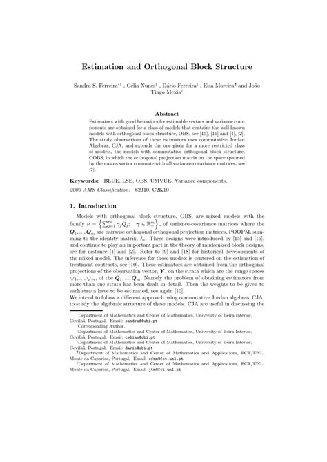 Pdf Estimation And Orthogonal Block Structure