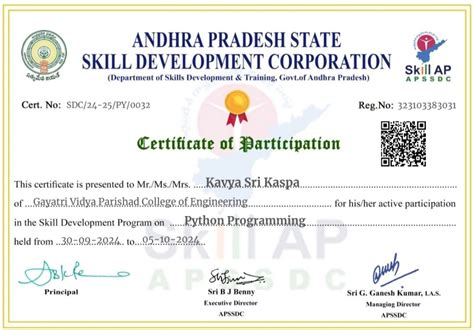 Completed The Python Programming Course With Apssdc A While Ago