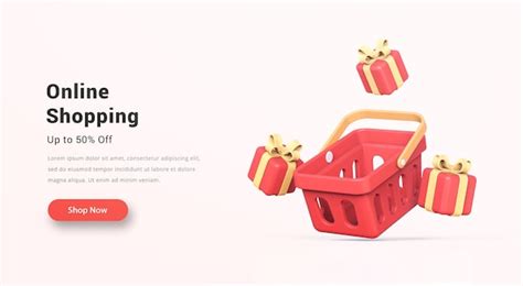 현실적인 3d 쇼핑 카트 쇼핑백과 같은 아이콘으로 온라인 쇼핑 프리미엄 Psd 파일