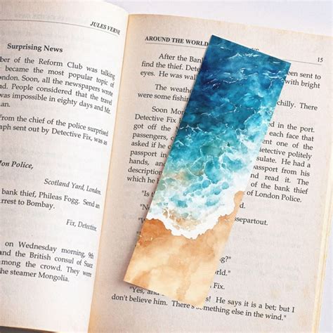 Coastal Waters Blue Ocean Bookmark Watercolor Sea Waves Beach Lovers