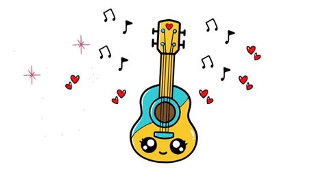 آموزش نقاشی گیتار بامزه کودکانه با چشم های خوشکل