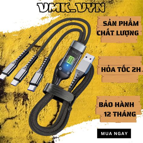 Dây Cáp Sạc Nhanh 3 Trong 1 100w Cho Iphone Type C Microusb Vnk Vyn
