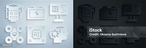 마이크로 회로 Cpu 소프트웨어 무인 항공기 휴머노이드 로봇 배터리 및 로봇 아이콘프로세서를 설정합니다 벡터 3차원 형태에 대한