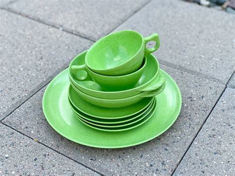 Vintage Set Of 9 Melamine Melmac Color Flyte Branchell Lime Green Dishes Made In Usa Etsy