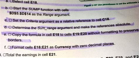 A Select Cell E18 B Start The Sumif Function With Cells D5d14 As