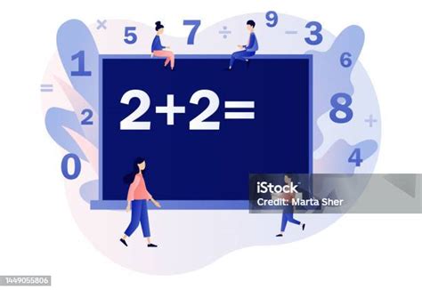 Mathematic Class Tiny People Learning Math Arithmetic Symbols On Chalk Board Education And