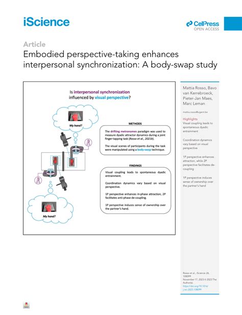Pdf Embodied Perspective Taking Enhances Interpersonal