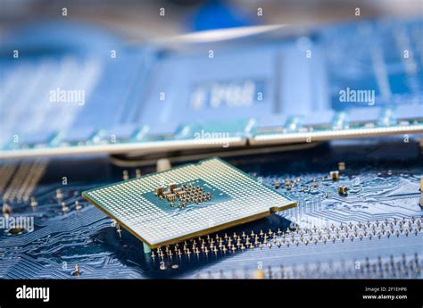 Computer Cpu Or Central Processor Unit Chip On Mainboard Stock Photo Alamy