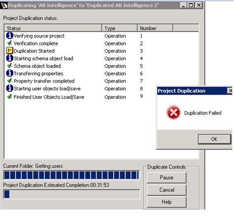 kb286972 project duplication failed when duplicating project related