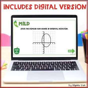 Differentiated Practice Worksheet Domain And Range Using Interval Notation