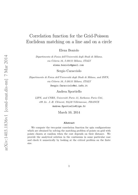Pdf Correlation Function For The Grid Poisson Euclidean Matching On A Line And On A Circle