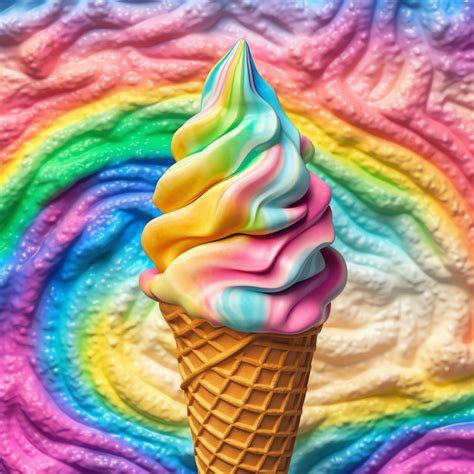 Premium Ai Image A Rainbow Ice Cream Cone