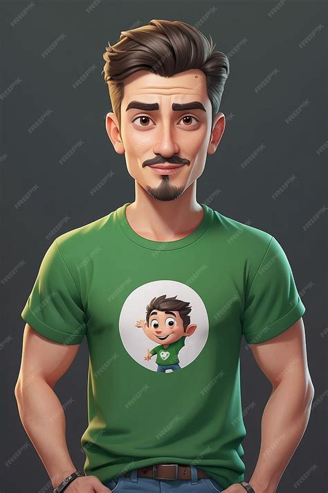 Premium Photo Man Wearing Green Tshirt Cartoon Character
