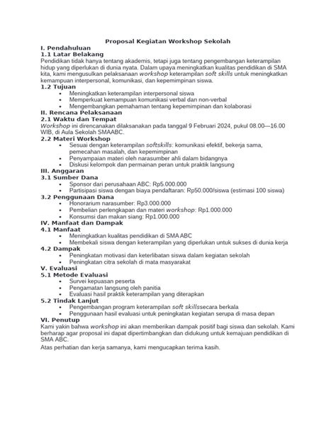 Proposal Kegiatan Workshop Sekolah Pdf