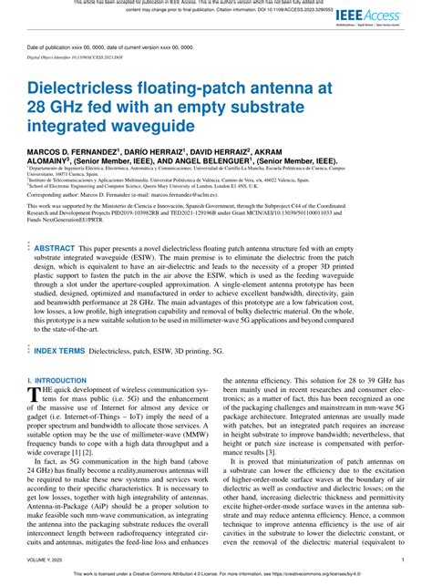 Pdf Dielectricless Floating Patch Antenna At 28 Ghz Fed With An Empty