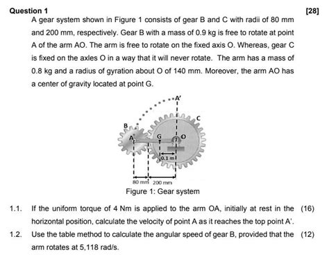 Solved 28 Question 1 A Gear System Shown In Figure 1