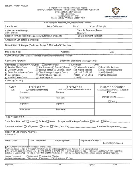 lab form 504 download printable pdf or fill online sample collection
