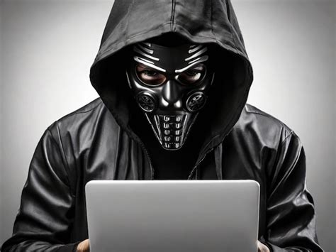 Premium Photo Computer Hacker With Mask Black Hacker